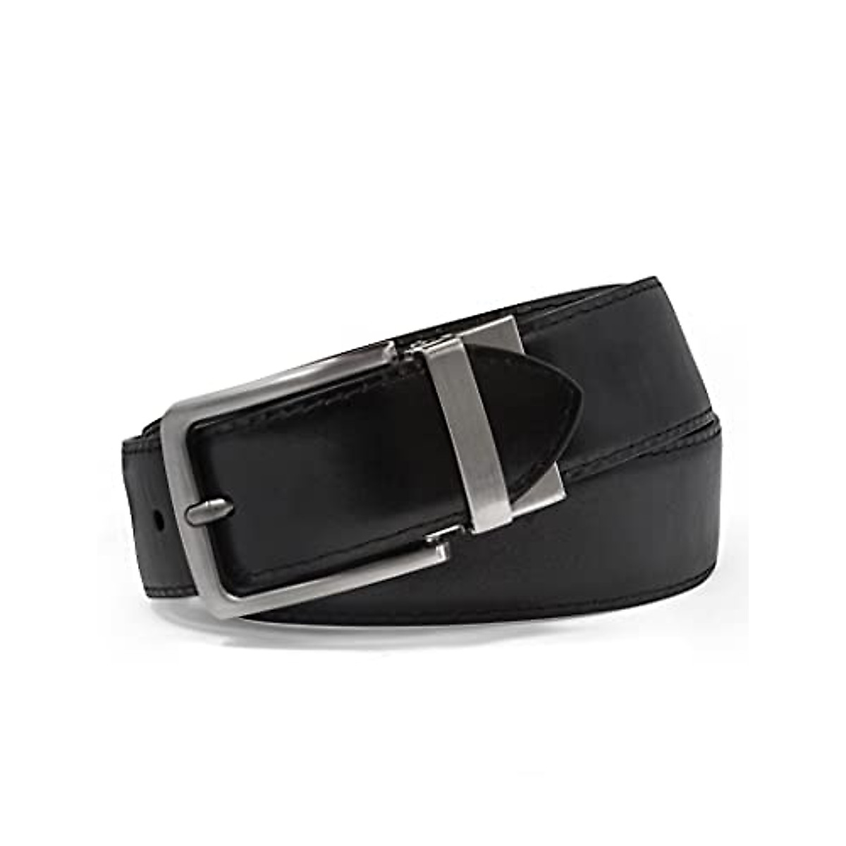 Steve Madden Men's Dress Casual Every Day Leather Belt, Cognac/Black (Feather Edge), 38