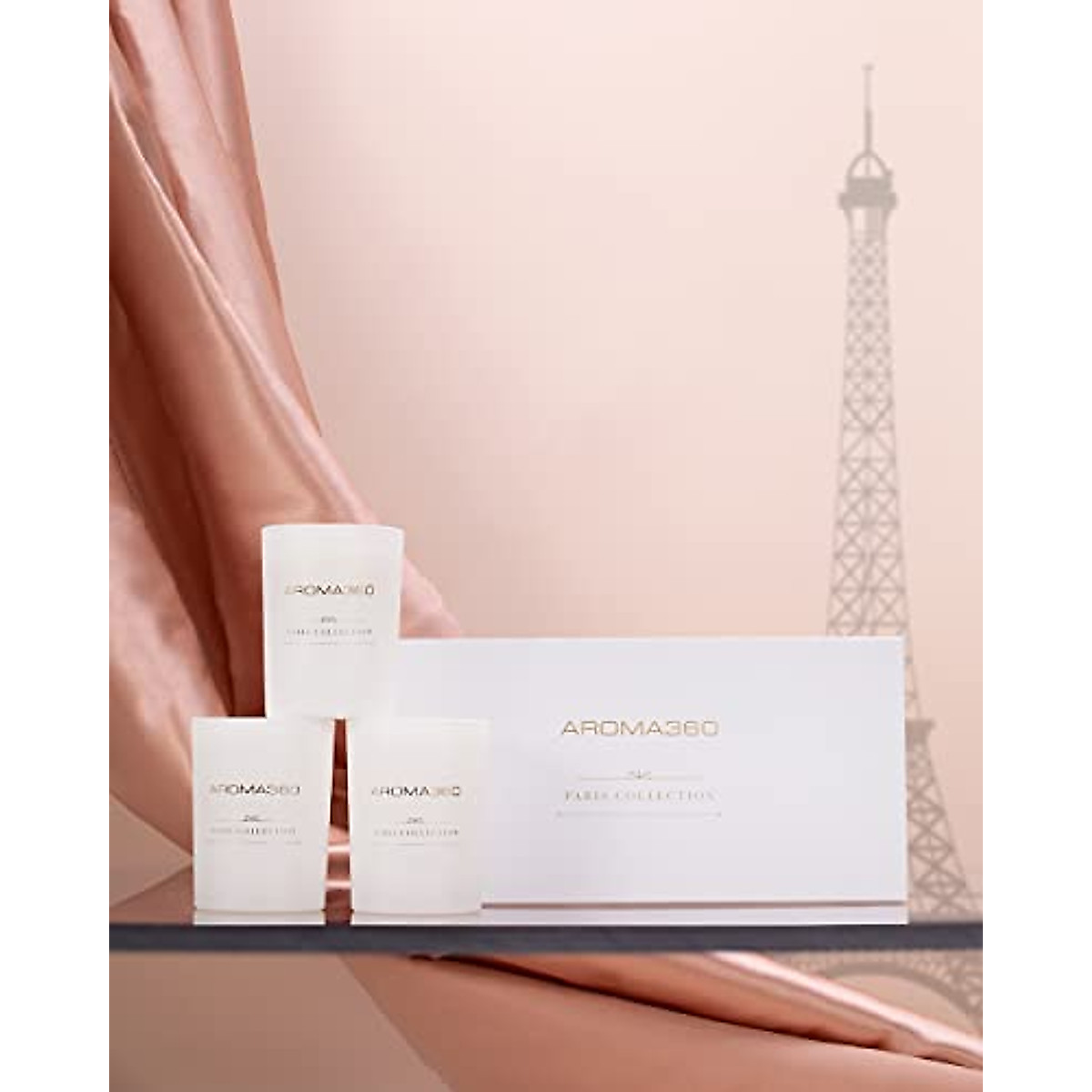 Aroma360 - Dream On - Paris Collection Candle Trio - Luxury Scented Candles with Essential Oils - White Tea, Sweet Vanilla & Earthy Cedar - Aromatherapy - Soy Candles - 80hr Burn - 11 oz - Set of 3