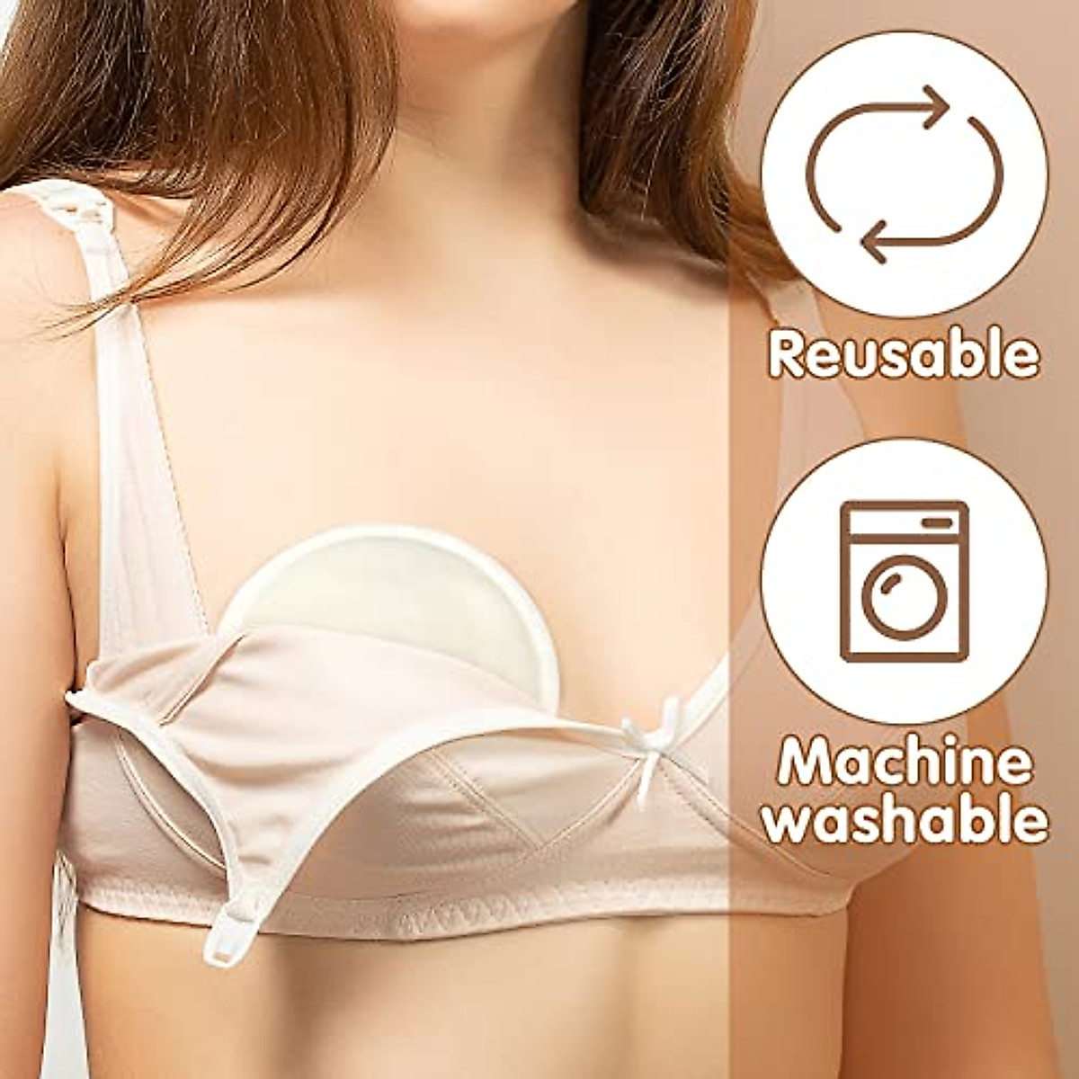 haakaa Reusable Nursing Pads Washable Breast Pads for Leaking Milk Nipple Pads Breast Feeding Essentials with Wash Bag, 8 Pack