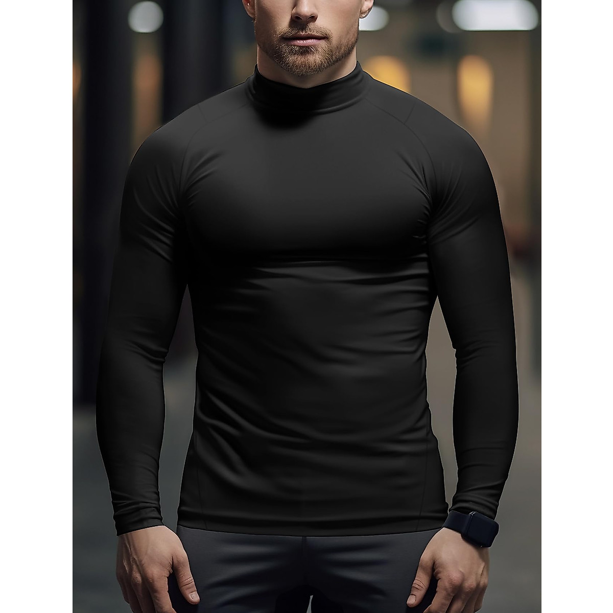 Zengjo Long Sleeve Thermal Shirt Men Compression(Black,XL)