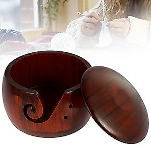 Txkrhwa Wooden Yarn Bowl, Round Crochet Bowl, Holder with Holes Pine Knitting Yarn Bowls, Wooden Weaving Thread Bowl with Lid Portable Yarn Storage Bowl for DIY Knitting Crafts 5.9x5.9x3inch