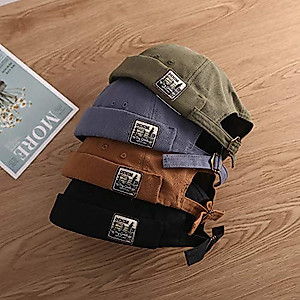 Docker Cap Men Brimless Hats Beanie Rolled Cuff Retro Sailor Hat with Adjustable