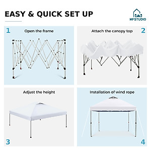 MFSTUDIO 10x10 Outdoor Pop Up Canopy Tent,Easy Set-up Straight Leg Folding Instant Shelter for Beach,Party and Camping, 100 Sq. Ft of Shade (White)