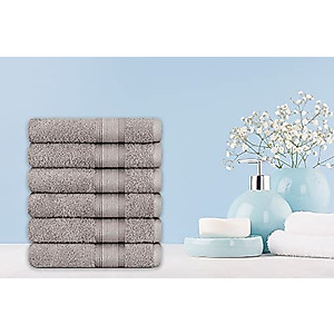 Adobella 6 Hand Towels, 100% Cotton, Premium Combed, 16 x 28 inches, Super Soft and Absorbent Hand Bathroom Towel, Quick Dry, Hotel Spa Quality, Light Gray (Pack of 6)