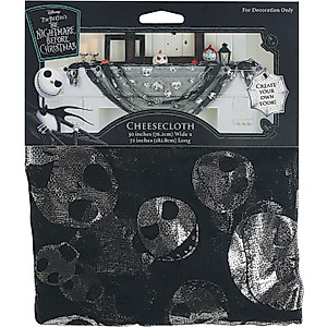 Seasons Disney The Nightmare Before Christmas Jack Skellington Cheesecloth Decorative Fabric, 6 ft x 1.5 ft,Black and Silver