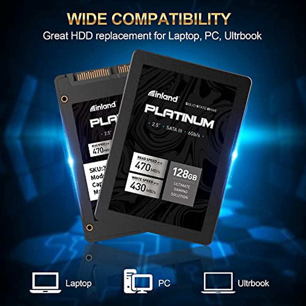 INLAND Platinum 128GB SSD SATA III 6Gb/s 2.5" 7mm TLC 3D NAND Internal Solid State Drive (128GB)
