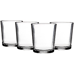 Palais Glassware Striped Collection; Striped Clear Glass Set of 4 DOF 13 Ounce Glasses, Classic Drinking Glass