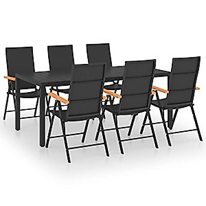vidaXL Patio Dining Set 7 Piece Garden Dinner Dinette Table Chair Balcony Backyard Terrace Outdoor Home Decor Seating Furniture Black and Brown