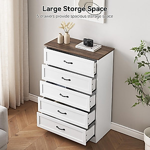 IDEALHOUSE Modern 5 Drawers Dresser, Chest of Drawers Closet Organizers and Storage Clothes, Modern Dressers for Closet Living Room, Kids Bedroom (5 Drawers Dresser, Brown&White)