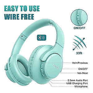 KVIDIO [Updated] Bluetooth Headphones Over Ear, 65 Hours Playtime Wireless Headphones with Microphone,Foldable Lightweight Headset with Deep Bass,HiFi Stereo Sound for Travel Work Cellphone (Green)