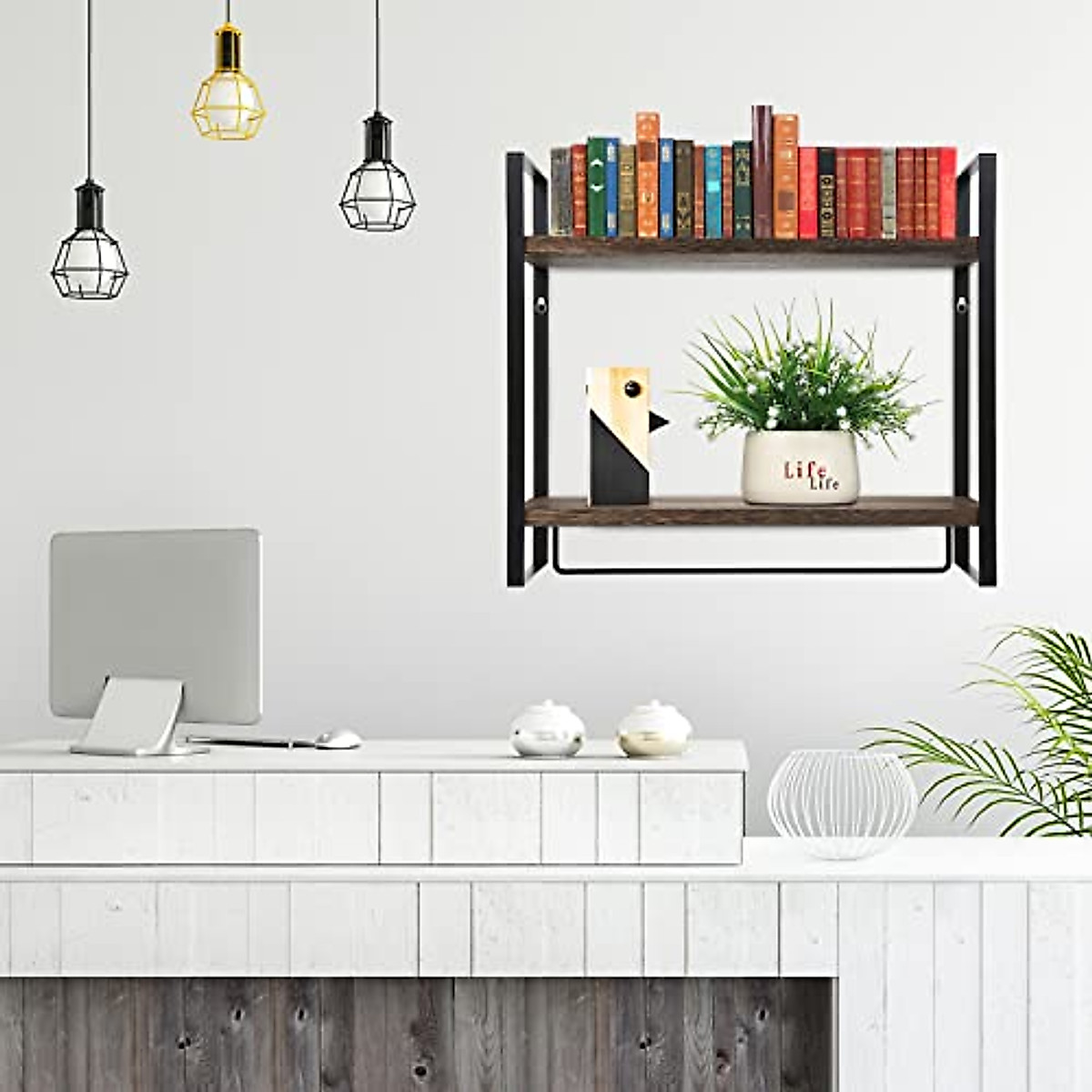 Infankey Bathroom Shelves, 2 Tier Bathroom Shelves Over Toilet, Wood Floating Shelves with Towel Bar, Bathroom Shelf Organizer for Wall Decor, Wall Shelf for Living Room, Kitchen, Bedroom