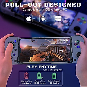 Megadream Mobile Game Controller Gamepad for iPhone iOS Android PC: Works with iPhone 16/15/14/13/12/11, iPad, Samsung Galaxy, TCL, Tablet, Call of Duty, Black Desert Mobile - Directly Play (Grey)