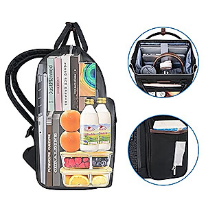 EMPSIGN Lunch Backpack for Women & Men, 15.6 Inch Laptop Backpack Cooler Bag with USB Port & Insulated Lunch Box, Waterproof Light Weight Diaper Bag for Travel School Work-Black