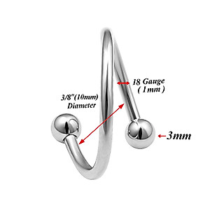 bodyjewellery 2pcs 18g Spiral Barbell Cartilage Earring Lip Tragus Eyebrow Hoop Helix Twisted Bar Surgical Steel Studs BBDJ Balls 10mm