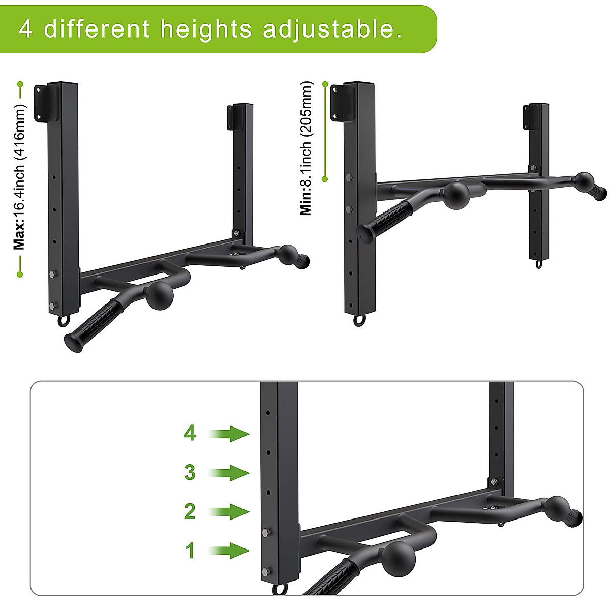 Kipika Multifunctional Joist Mounted Pull Up Bar, 4 Levels of Height Adjustment, Multi-Angle Grip, Chin Up Bar Joist Mount, Home Gym Workout Strength Training Equipment