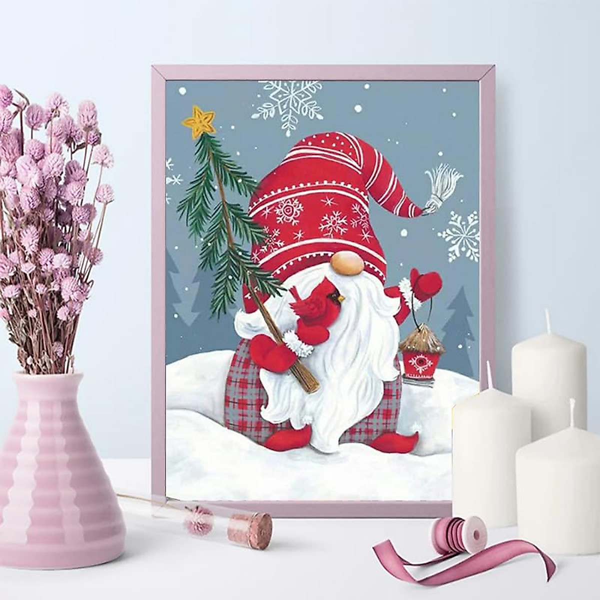 Christmas Gnome Stamped Cross Stitch Kits for Adults, Christmas Gnome Counted Pattern Needlepoint Kits Crafts Dimensions Cross-Stitch Stamped Kits Embroidery Kits Arts Craft Kits for Wall Art Gift