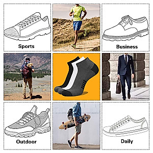 eallco Mens Ankle Socks Low Cut Athletic Cushioned Running Tab Socks 10 Pairs Black (Fits Mens Shoe Size 6-12)