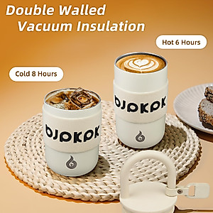 BJPKPK 13oz Insulated Loop Tumbler With Lid And Handle Stainless Steel Travel Coffee Mug Thermal Cups,Beige