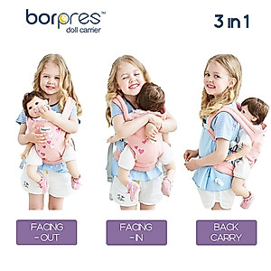 BORPRES Baby Doll Carrier for Kids Little Girls, with Feeding Toy Play Set for Baby Dolls, Comfortable and Safe Design,Premium Sturdy Cotton-Pink