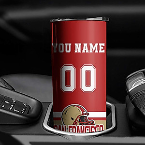 20oz Football City Customs stainless steel Insulated tumbler with Lid and Straws, Personalized football gifts for fans, Travel Cup Adds Your Name and Number