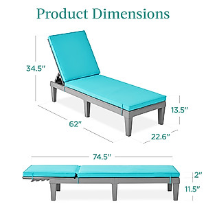 Best Choice Products Outdoor Lounge Chair, Resin Patio Chaise Lounger for Poolside, Backyard, Porch w/Seat Cushion, Adjustable Backrest, 5 Positions, 330lb Capacity - Gray/Teal