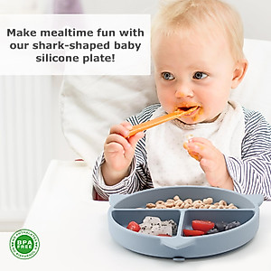 Andy Bear Suction Plates for Baby Silicone Plates Divided, Baby Led Weaning Supplies, Silicone Baby Plates for Toddler, Baby Dishes, BPA Free (Deep Sky)