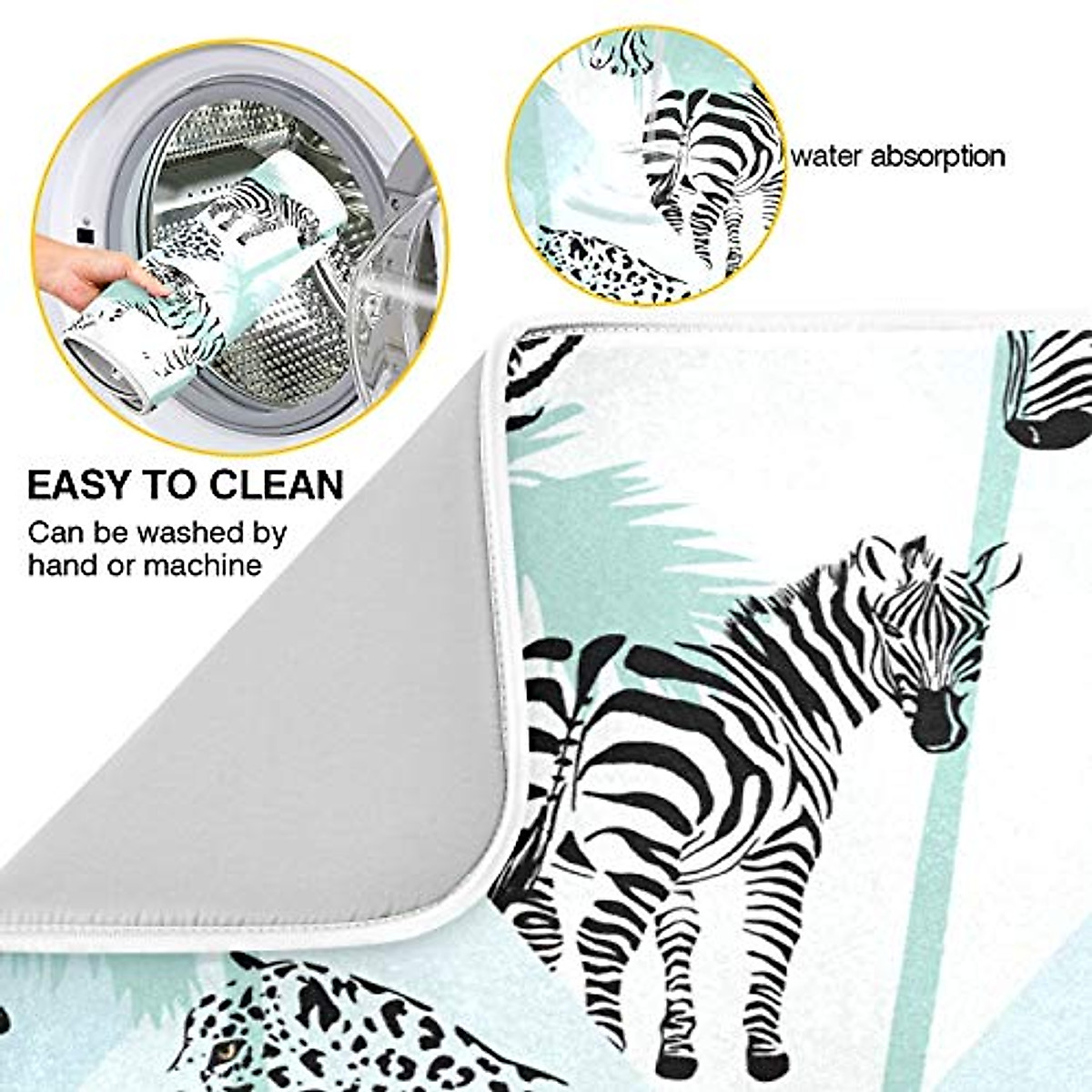 Tropical Leopards Tiger Lion Zebra Dish Drying Mat 24"x18" Absorbent Machine Washable Hanging Fast Dry Pad Dish Protective Mat for Kitchen Countertop Heat Resistant Dinner Table Mat