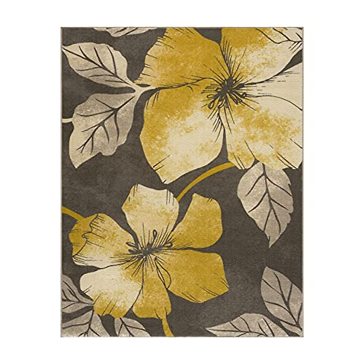 CAMILSON Solana Modern Floral 7'10" x 10'3" Area Rugs Non-Skid (Non-Slip) Rubber Backing Yellow - Brown Flowers Indoor Rug (8x10, Yellow Brown)