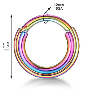 JINSAWW 2Pcs 16G Triple Stacked Septum Clicker Ring Surgical Steel Hinge Nose Rings Clicker Daith Helix Earring Piercing Jewelry