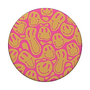 aesthetic teen pink liquid swirl dripping yellow smile face PopSockets Standard PopGrip