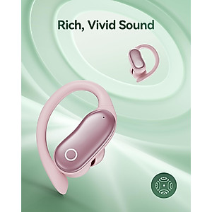 GNMN Bluetooth Headphones Wireless Earbuds 96hrs Playback Ear Buds IPX7 Waterproof Stereo Bass Over-Ear Earphones with Earhooks Microphone LED Battery Display for Sports/Workout/Gym/Running Rose Gold