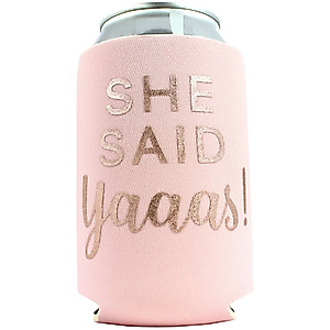 11pc or 6pc Set She Said Yaaas! & I Said Yaaas! Drink Coolers. Bachelorette, Bridal Shower, Wedding. 4mm Thick Bottle Sleeves, Can Coolies, Beverage Insulators (11pc Set, Blush & Rose Gold)