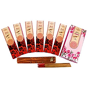 NAQSH Masala Incense Sticks 125gm - 6x20 Pack, Total 120 Sticks 100% Organic Hand Rolled Natural Fragrances with Free Wood Holder for Aromatherapy & Meditation, Yoga, Positivity & Relax (Rose)