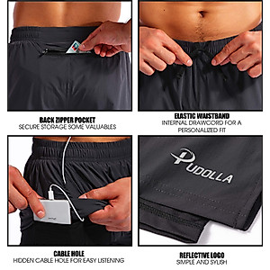 Pudolla Men’s 2 in 1 Running Shorts 7" Quick Dry Gym Athletic Workout Shorts for Men with Phone Pockets(Dark Grey Large)