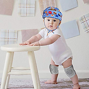 TORASO Baby Head Protector & Baby Knee Pads for Crawling, Infant Safety Helmet & Walking Baby Helmet, for Age 6-36 Months, Blue Football(B)