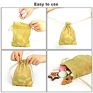 KIMOBER 16pcs Gold Gift Bags with Double Drawstrings,Glittery Jewelry Pouches Drawstring Bags for Christmas Wedding Party