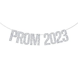 Prom 2023 Banner, Prom Night Decor, 2023 Graduation Decorations, Class of 2023 Grad Party Decorations Supplies Silver Glitter