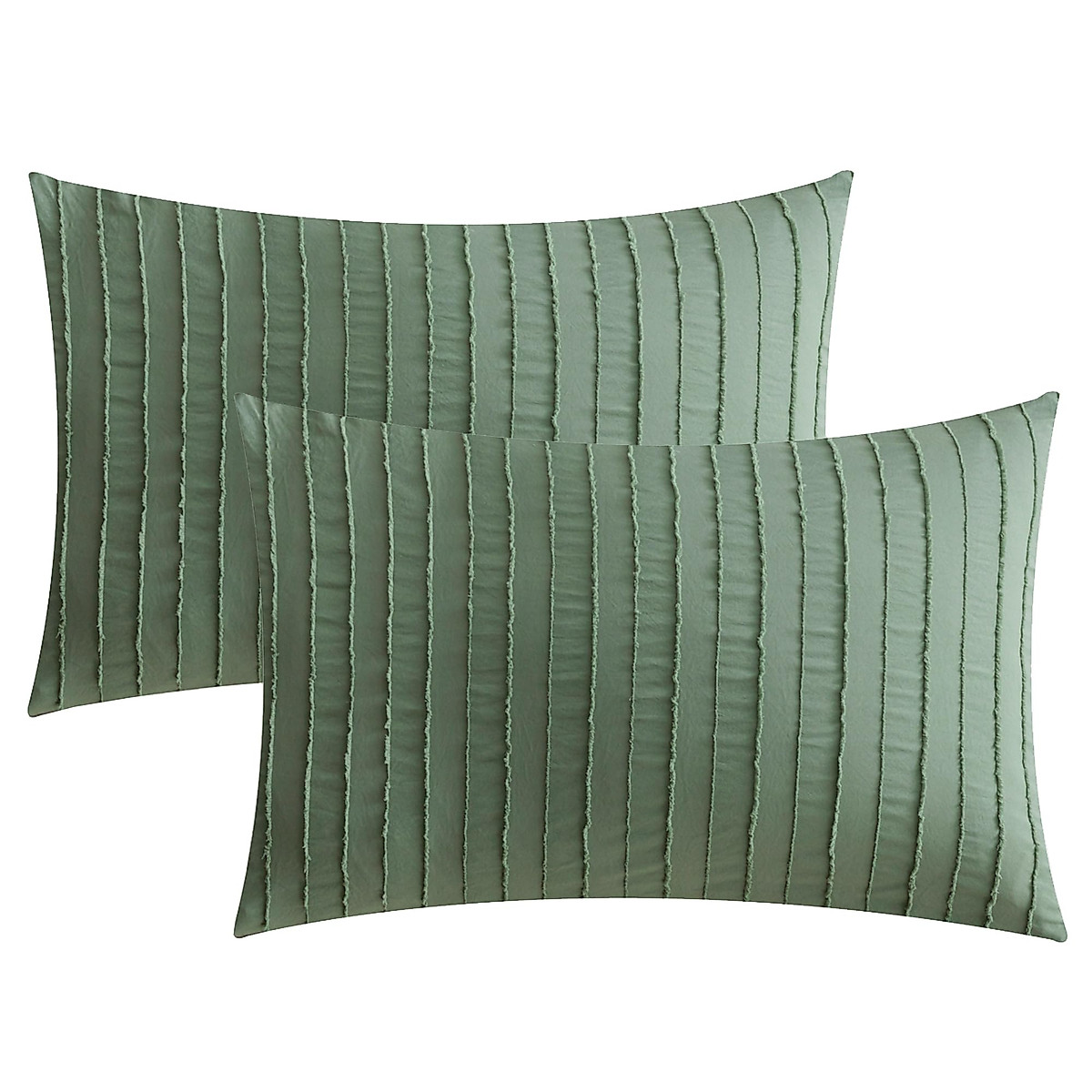 JELLYMONI 2 Pack Green Pillowcases Standard Size, Soft Microfiber Striped Tufted Pillow Covers with Envelope Closure (Pillows are not Included)