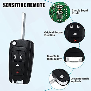 Pilida Key Fob Keyless Entry Remote Control Compatible with Chevy Cruze Malibu GMC OHT01060512 Flip Fob 4 Button 2 Pack