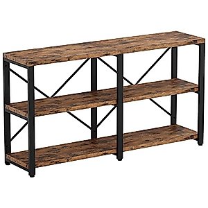 IRONCK Rustic Entryway Console Table, Long Hallway Table 55 in 3-Tier, TV Stand Entertainment Center Media Stand for Living Room, Industrial Style, Vintage Brown