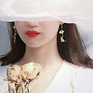 Pink Flower Tassel Drop Earrings Cherry Blossom Pearl Leaf Earrings Rose Petal Fairy Charm Flower Leaf Earrings-Ginkgo
