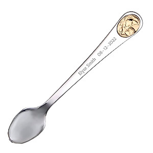 Personalized Baby Feeding Spoon | Custom Engraving Name & Birthdate | Keepsake Gift (Golden Mother & Baby)