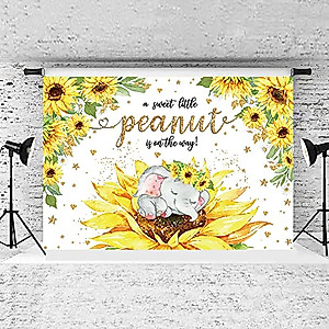 A Sweet Little Peanut Baby Shower Photo Background, Sunflower Elephant Baby Shower Party Decorations Backdrop, Newborn Girls Baby Shower Party Decorations Banner Backdrops (7x5ft)