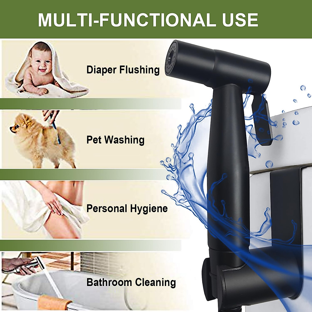 GASLIKE Handheld Bidet Sprayer, Toilet Cleaning, Baby Diaper, Hygienic Cleanup, Quick and Easy Installation, Multiple Uses, Stainless Steel, Brushed Finish