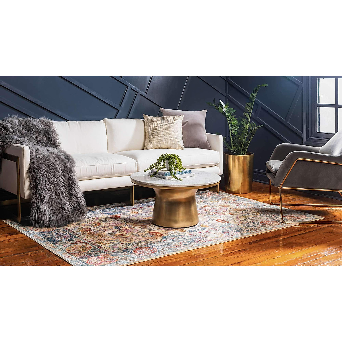 Unique Loom Austin Collection Botanical, Medallion, Vintage Area Rug, 8' 0" x 10' 0", Beige/Blue