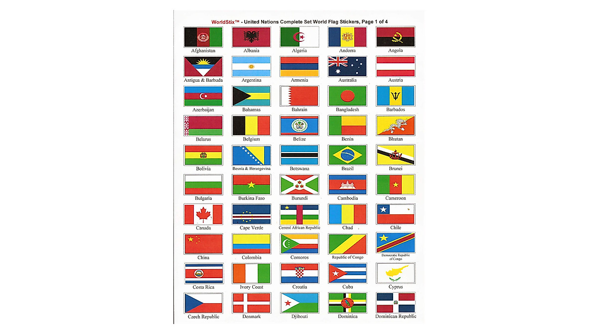 United Nations Flag Sticker Set Made in USA | 200 Flag Stickers