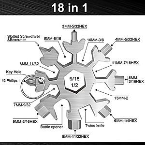 OOYCYOO 2 Pack Snowflake 18-in-1 Multi Tool, Christmas Stocking Stuffers for Men Women,Stainless Steel Snowflake Key Chain Tool Flat Phillips Screwdriver Kit,Great Christmas gift (Black,Silver)