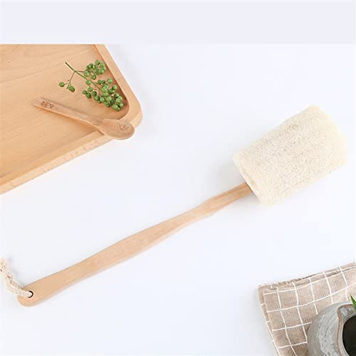 INGVY Dry Brushing Body Brush Natural Exfoliating Loofah Back Sponge Scrubber Brush with Long Wooden Handle Stick Holder Body Shower Bath Spa