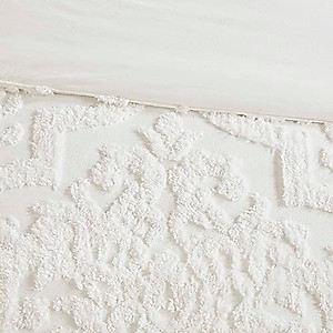 Madison Park Tufted Chenille 100% Cotton Duvet- Modern Luxe All Season Comforter Cover Bed Set with Matching Shams, King/Cal King(104"x92"), Damask Off White 3 Piece