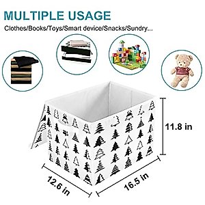 CaTaKu Christmas Tree Cute Storage Bins with Lids and Handles, Fabric Large Storage Container Cube Basket with Lid Decorative Storage Boxes for Organizing Clothes